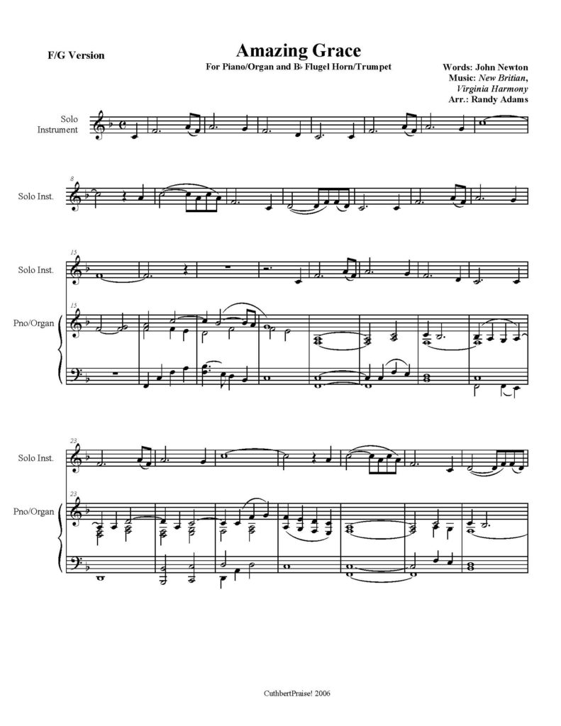 Amazing Grace for Solo Instrument and Piano or Organ – CuthbertPraise